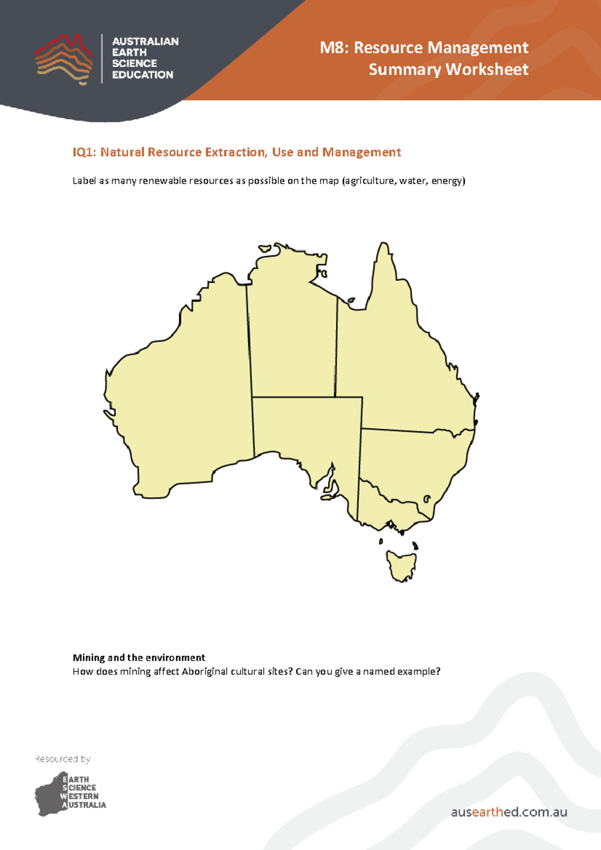 M8 HSC Revision - yippies - Summary Worksheet IQ1: Natural Resource ...