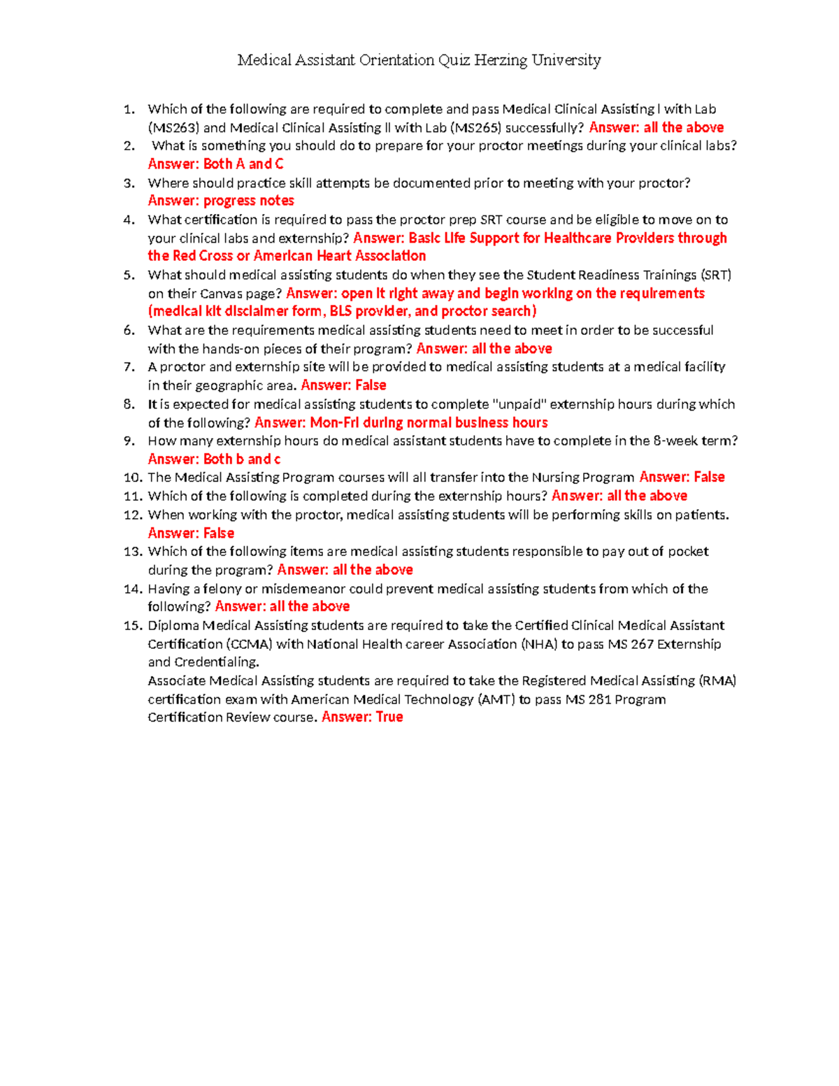 Medical assistant orientation quiz - Which of the following are ...