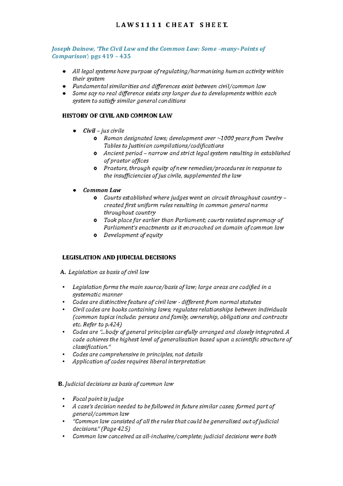 LAWS1111 Cheat Sheet and notes - L A W S 1 1 1 1 C H E A T S H E E T ...