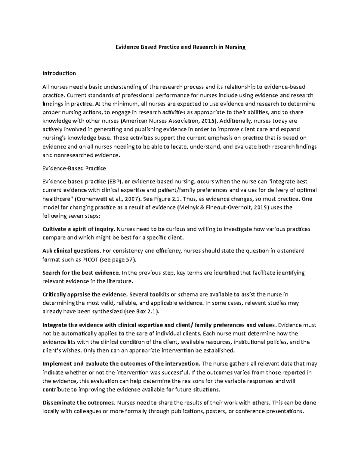 Evidence Based Practice and Research in Nursing - Evidence Based ...