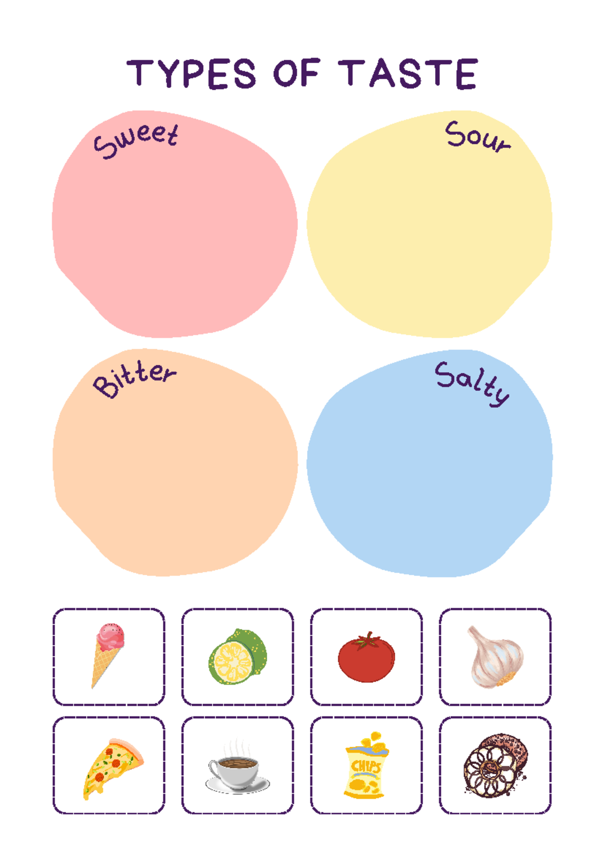 Colourful Fun Types of Taste Cut and Stick English Worksheet ...