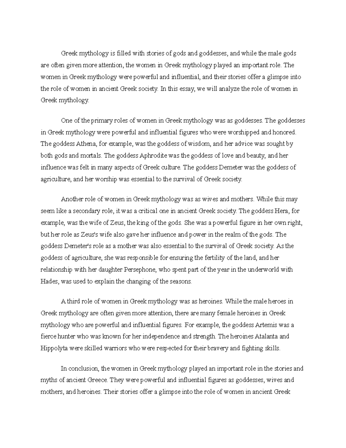 Analyze the role of women in Greek mythology - Essay - Greek mythology ...