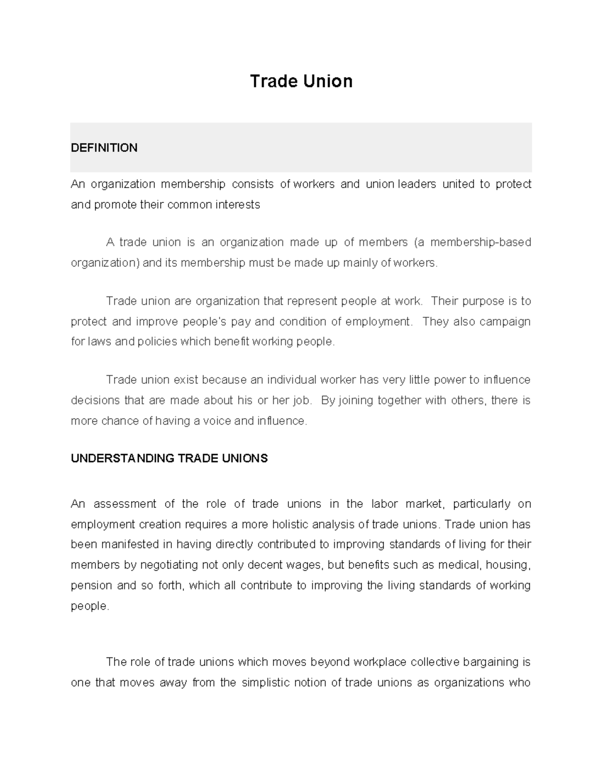 Trade Union - Trade Union DEFINITION An organization membership ...
