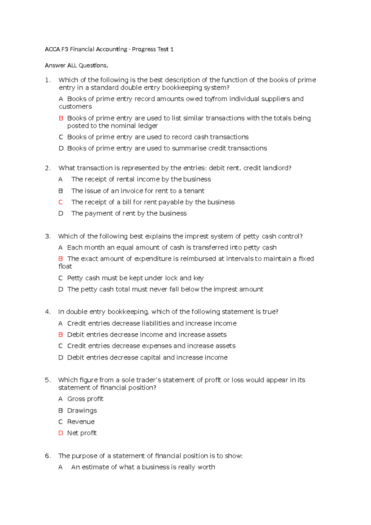Test 1 - ACCA F3 Financial Accounting - Progress Test 1 Answer ALL ...