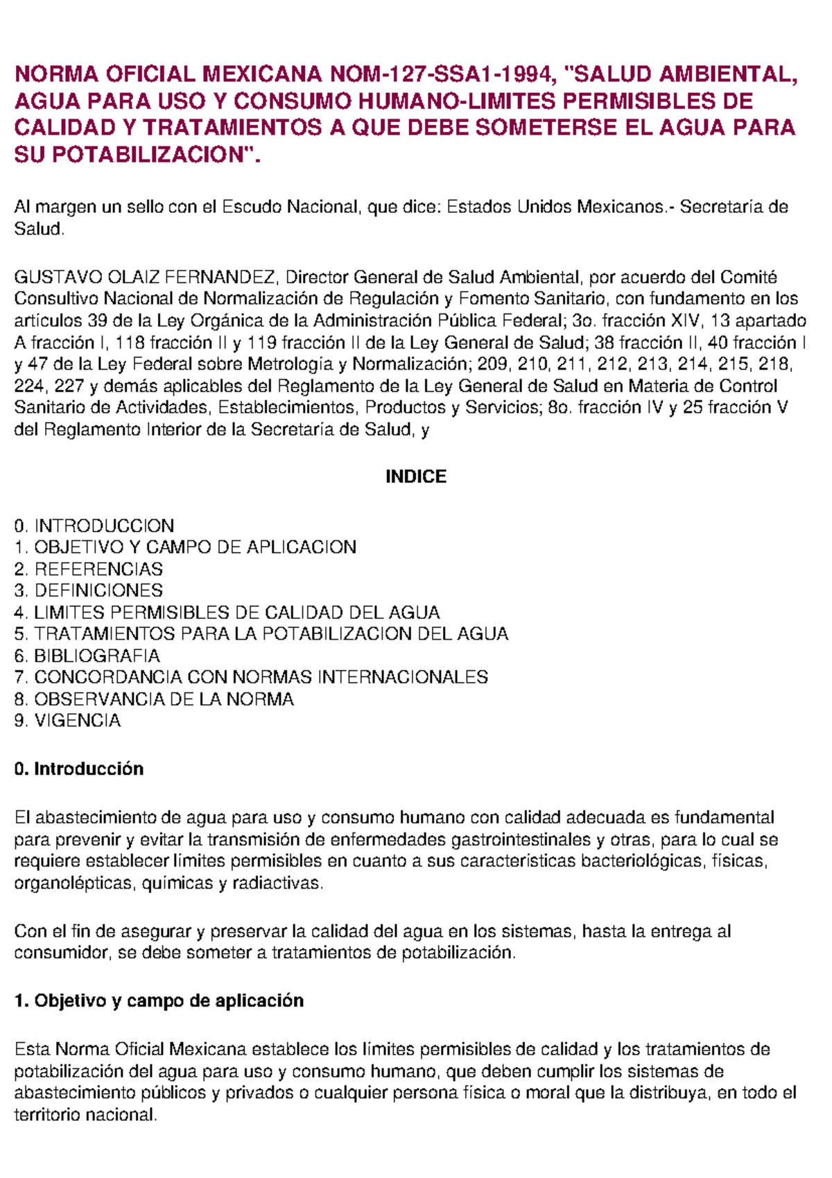 13 - Norma mexicana - NORMA OFICIAL MEXICANA NOM-127-SSA1-1994, "SALUD ...