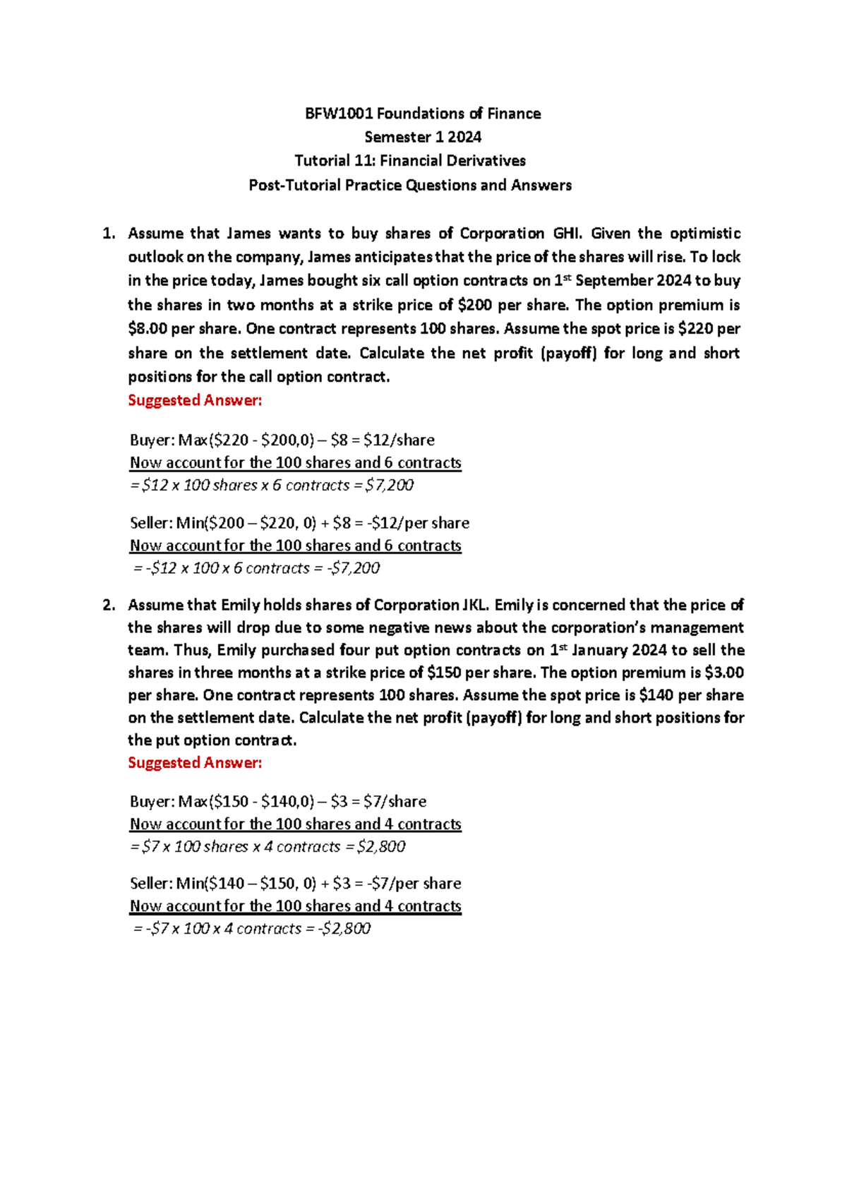 Extra Exercise & Additional Question (W10) - BFW1001 Foundations of ...