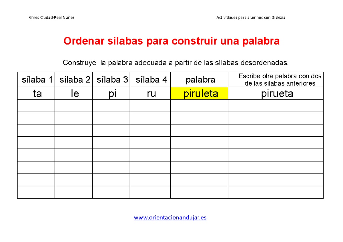 Construye palabras 4 sílabas desordenadas plantillas y soluciones ...