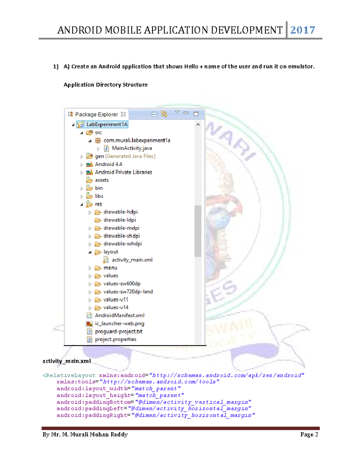 Mobile-Application-Development-Lab-Manual with outputs - 1) A) Create an Android application ...