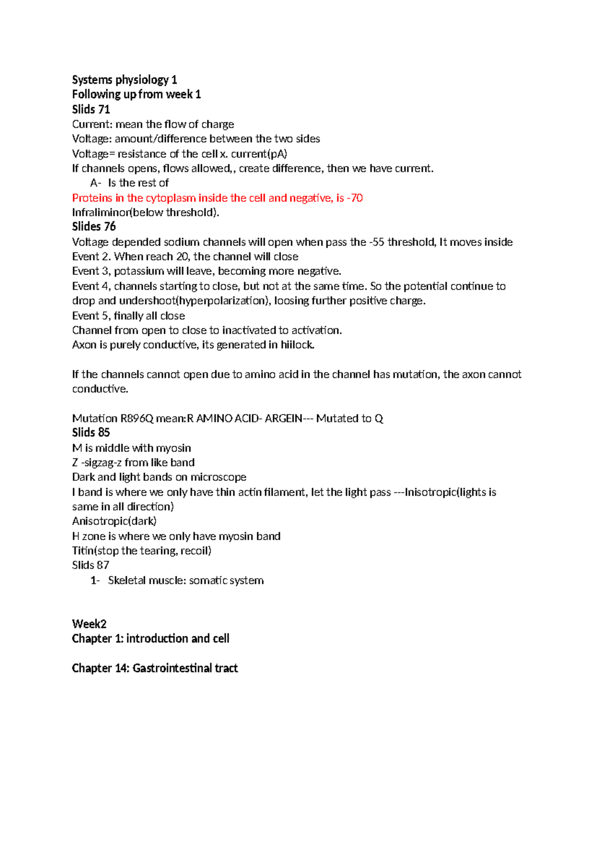 Systems physiology 1 - class notes - Systems physiology 1 Following up ...