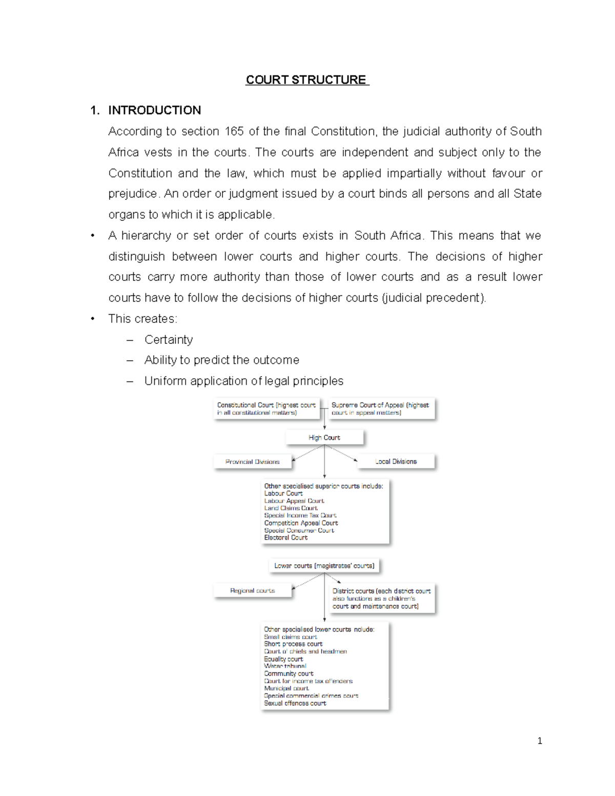 Court structure note - COURT STRUCTURE 1. INTRODUCTION According to ...