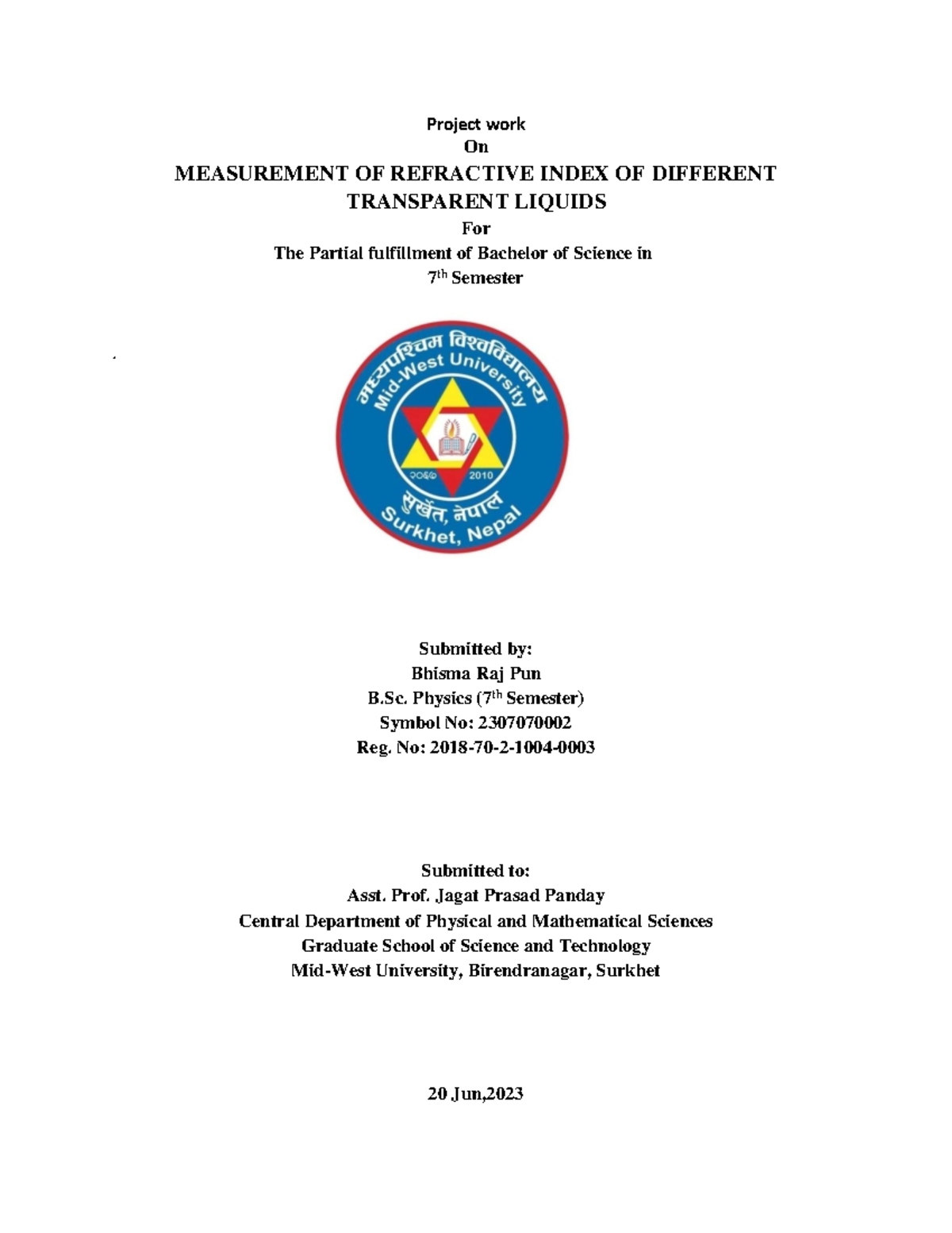 Measurement of Refractive Index of Different Transparent Liquids By a ...