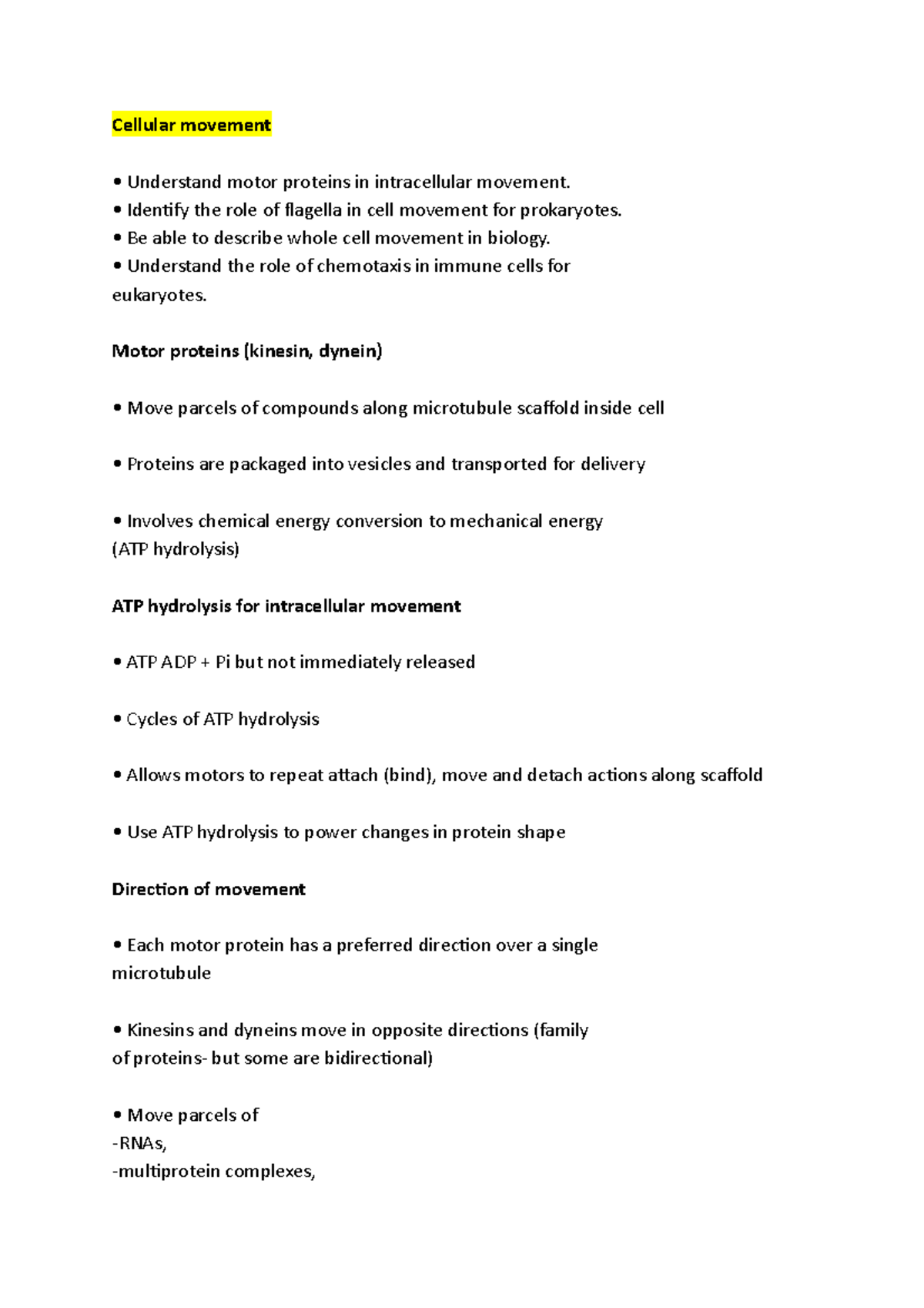 Cellular movement - Cellular movement Understand motor proteins in ...