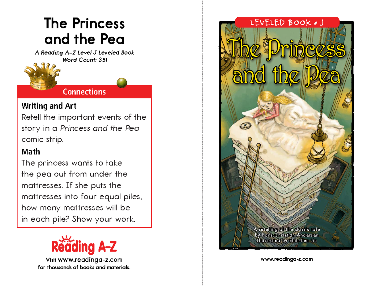 Princess and the Pea DRA 18 - readinga-z Writing and Art Retell the ...