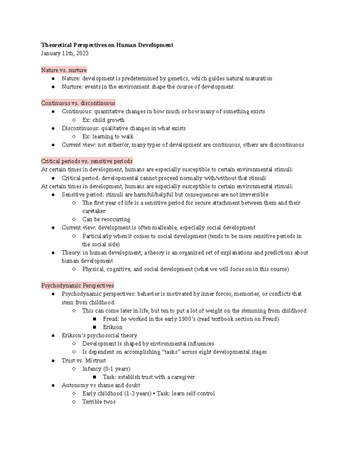 Week 1 - lecture 2 - These notes cover the Theoretical Perspectives on ...