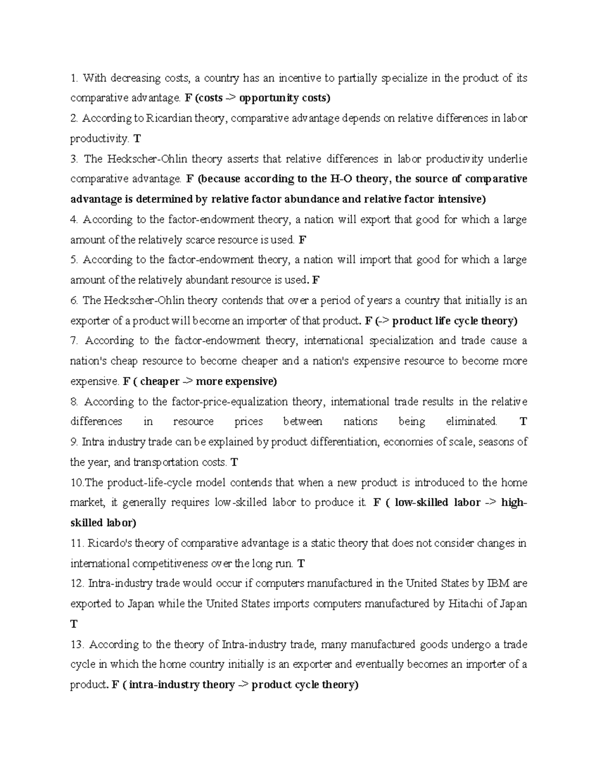 True False Chapter 3 - With decreasing costs, a country has an ...