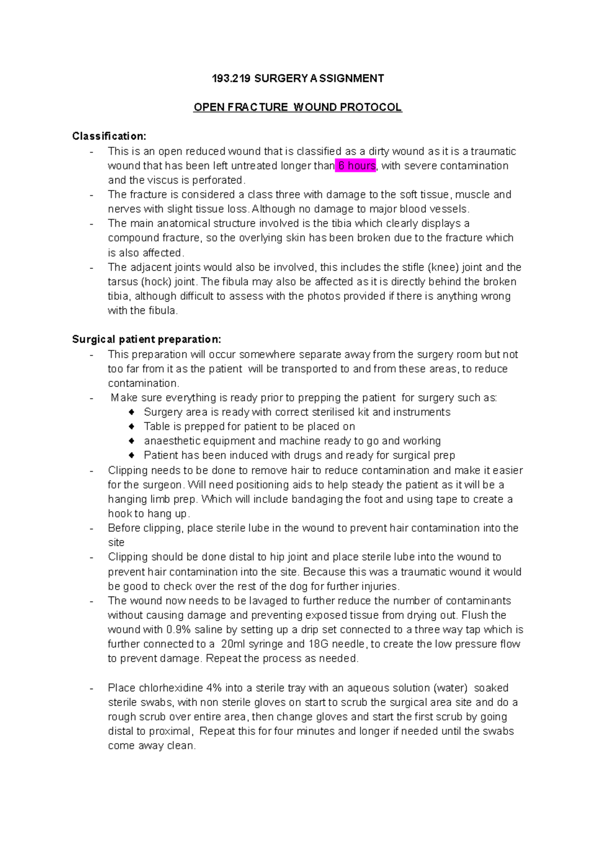 Surgery Assignment - Grade: B+ - 193 SURGERY ASSIGNMENT OPEN FRACTURE ...