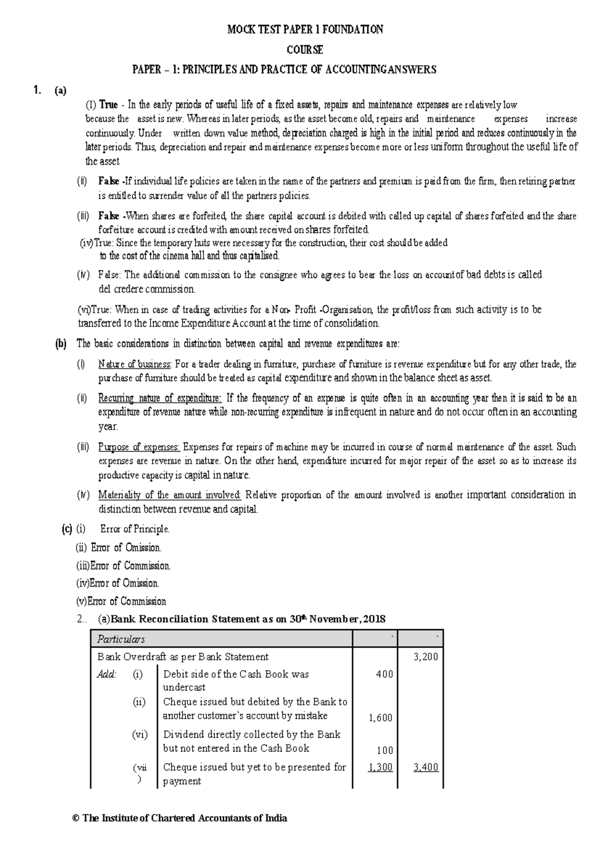 Accounts - MOCK TEST PAPER 1 FOUNDATION COURSE PAPER – 1: PRINCIPLES ...