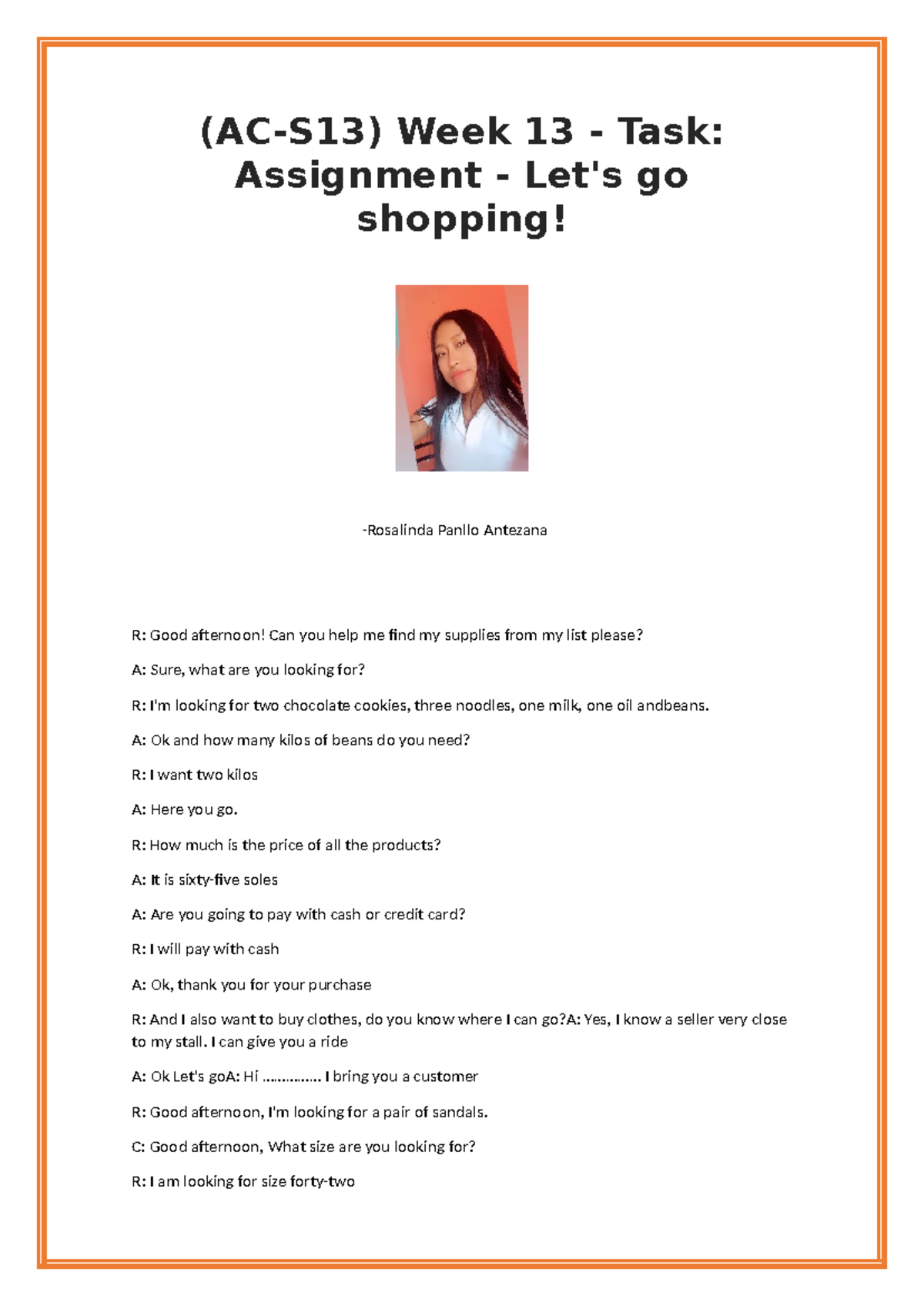 Ta3 Ingles - suertee - (AC-S13) Week 13 - Task: Assignment - Let's go shopping! -Rosalinda ...