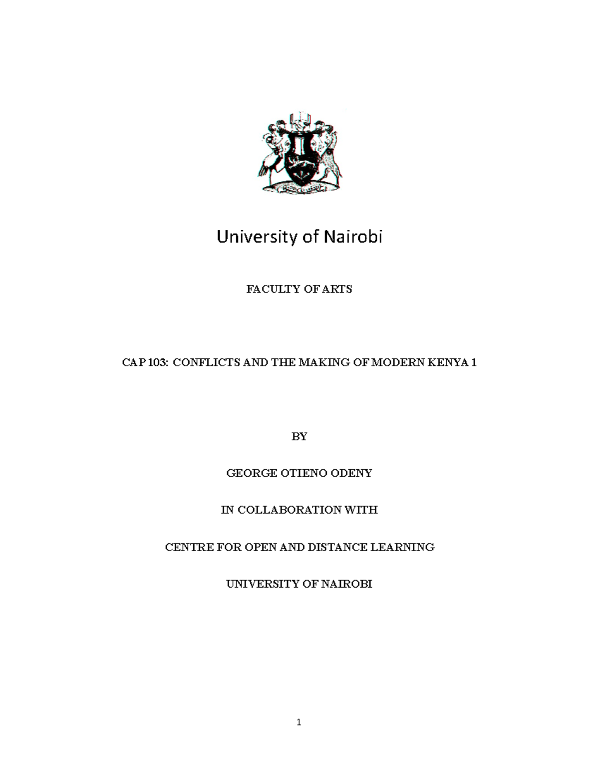 CAP 103 Reviewed AND Revised - University of Nairobi FACULTY OF ARTS ...