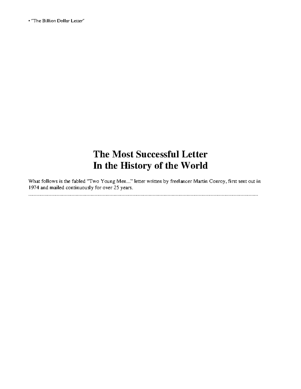01-Wall-Street-Journal-Ad - "The Billion Dollar Letter" The Most ...