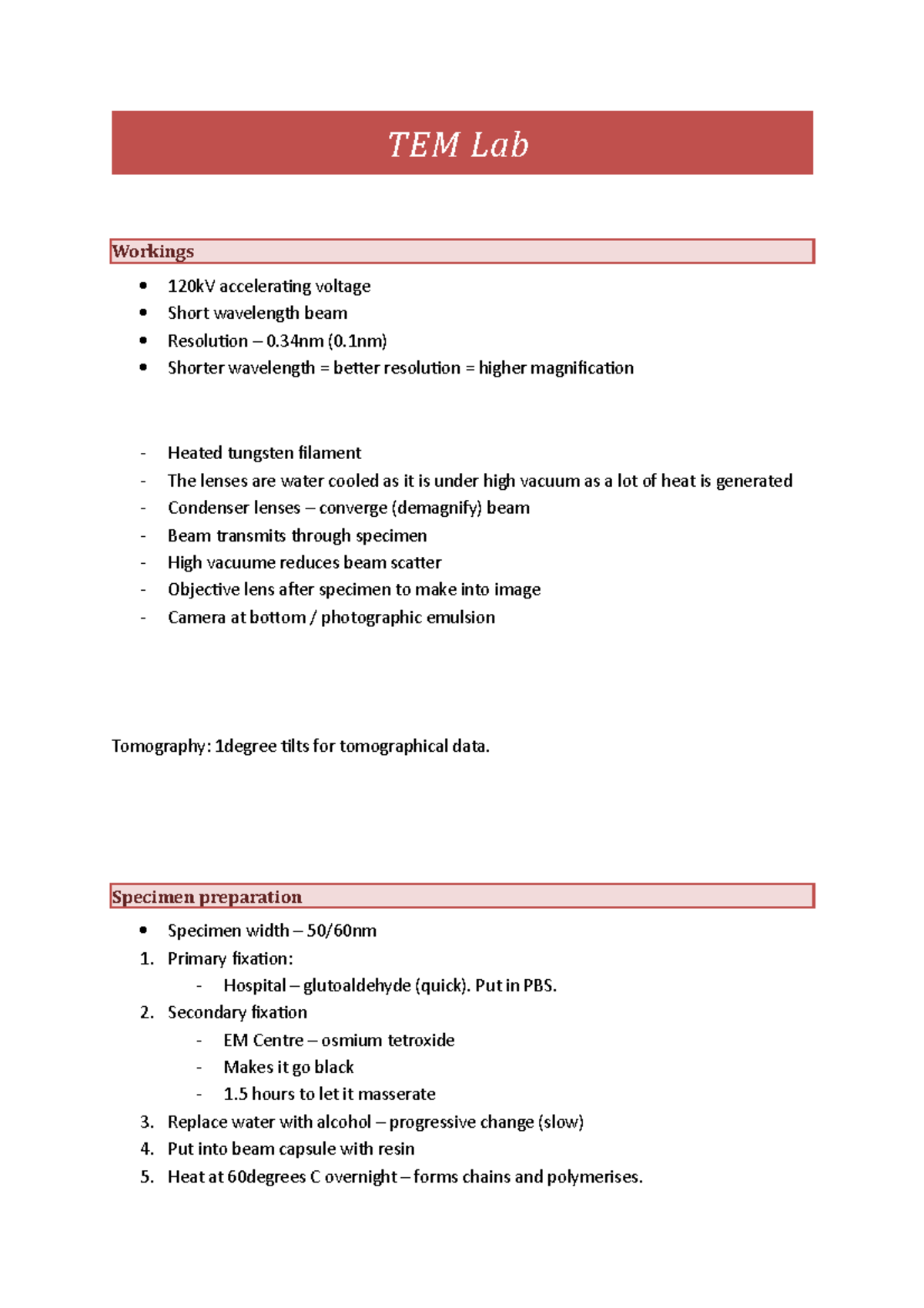Transmission Electron Microscopy Practical Notes - TEM Lab Workings ...