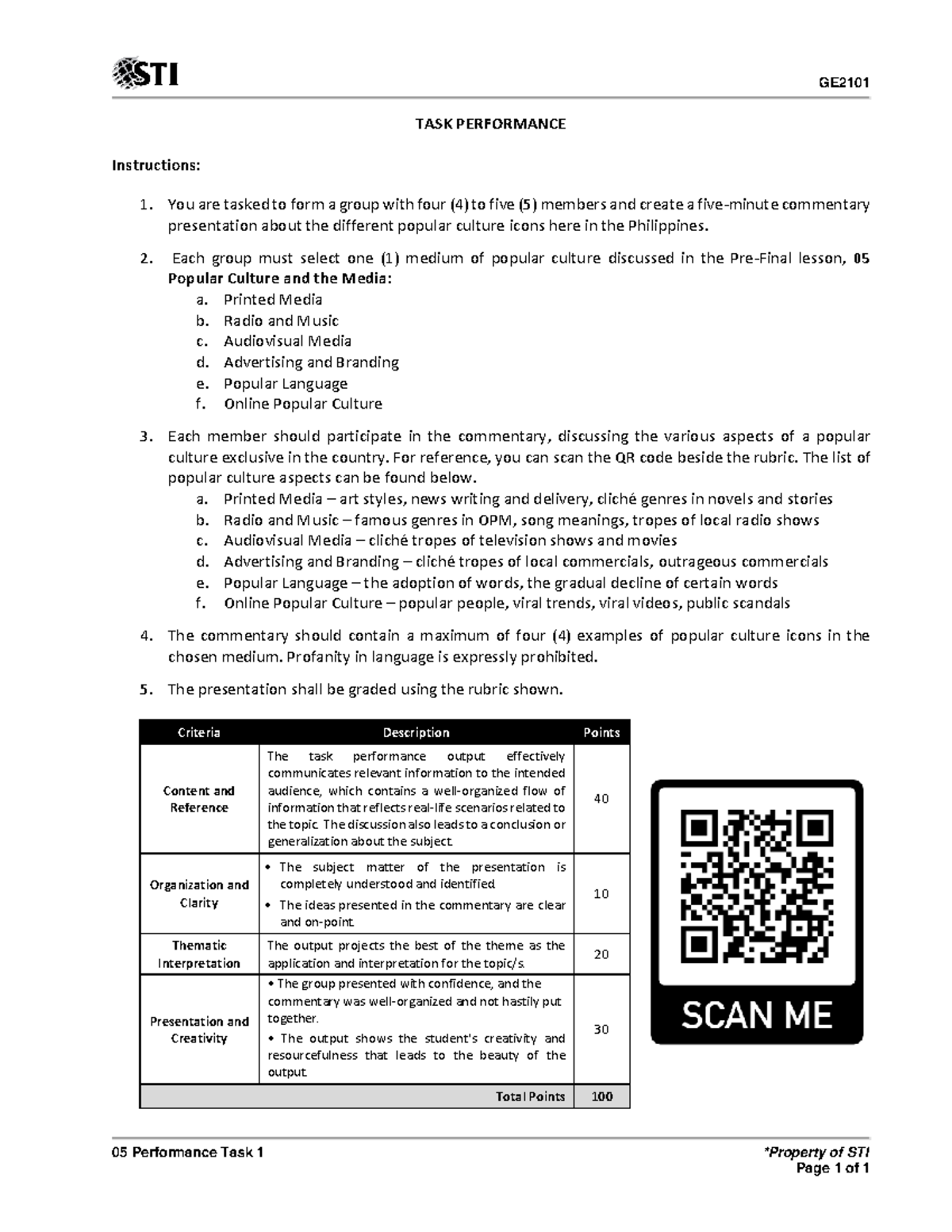 Prefinals-TP- Gbooks - task performance great bookd - GE 2101 05 Performance Task 1 *Property of ...