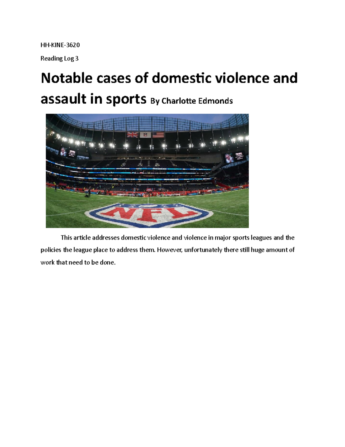 Document 5 - Reading Log for HH-KINE-3620. - HH-KINE- Reading Log 3 ...