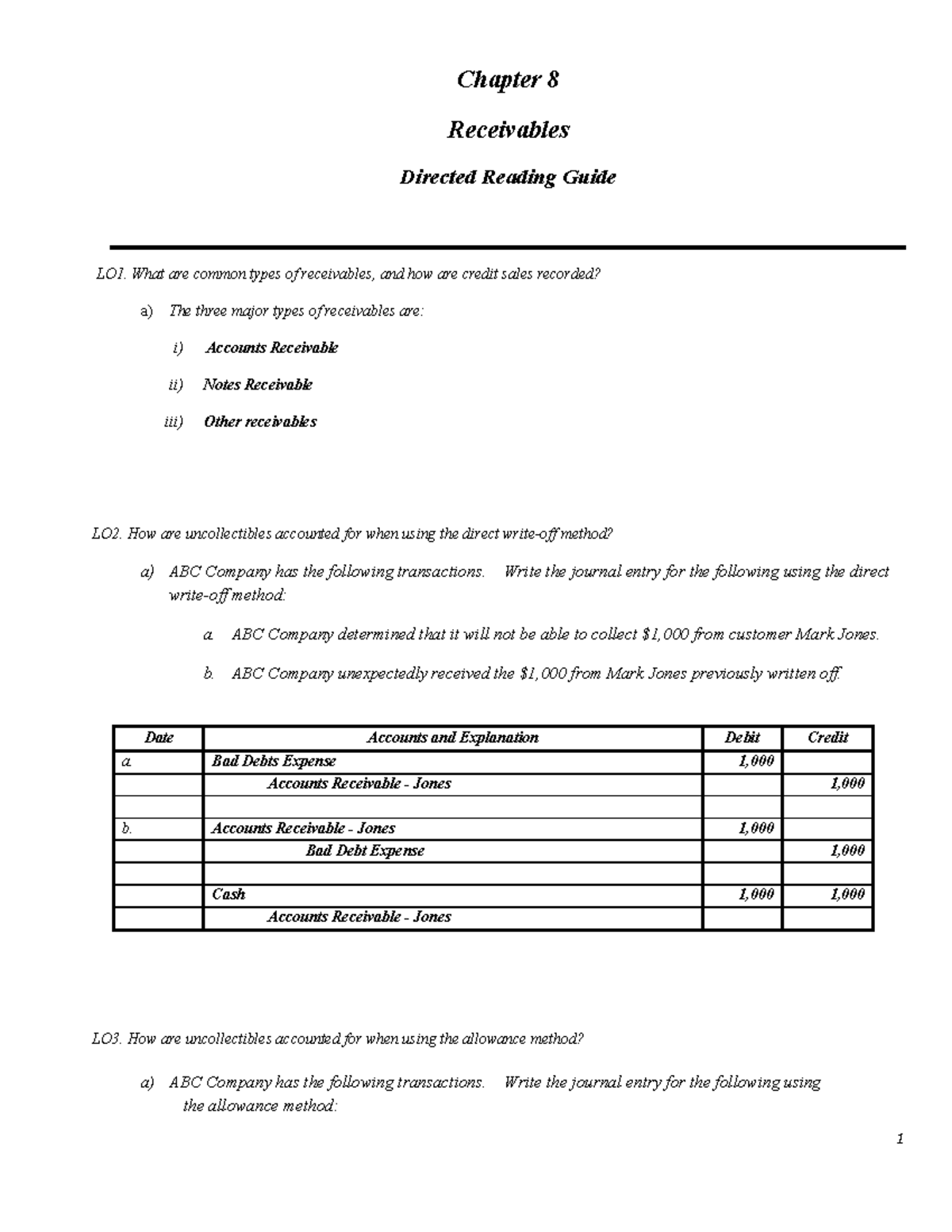 Chapter 8 Receivables Directed Reading Guide - 1 Chapter 8 Receivables ...