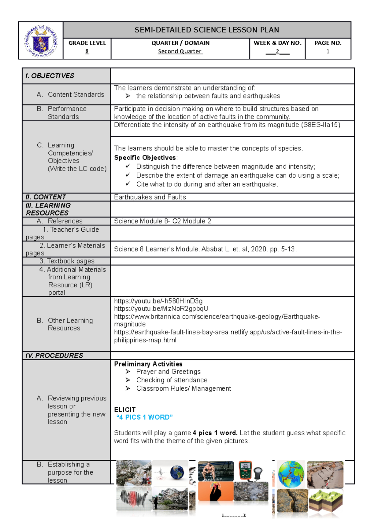 LP Magnitude VS Intensity 1ST DEMO - GRADE LEVEL 8 QUARTER / DOMAIN ...
