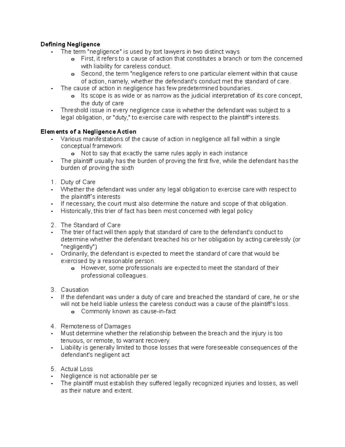 Torts-Negligence - Negligence notes - Defining Negligence - The term ...