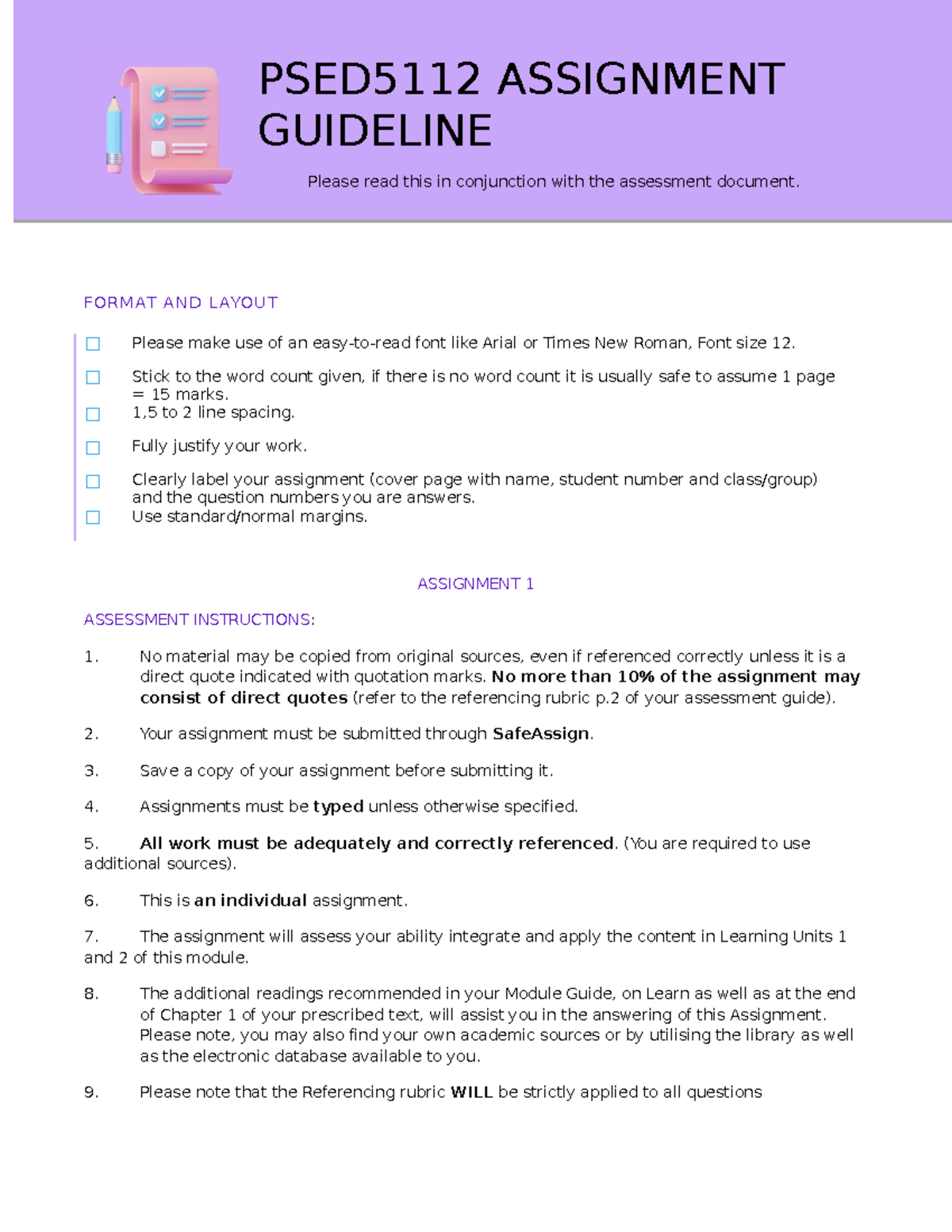 PSED5112 Assignment 1 Guideline - PSED5112 ASSIGNMENT GUIDELINE Please ...