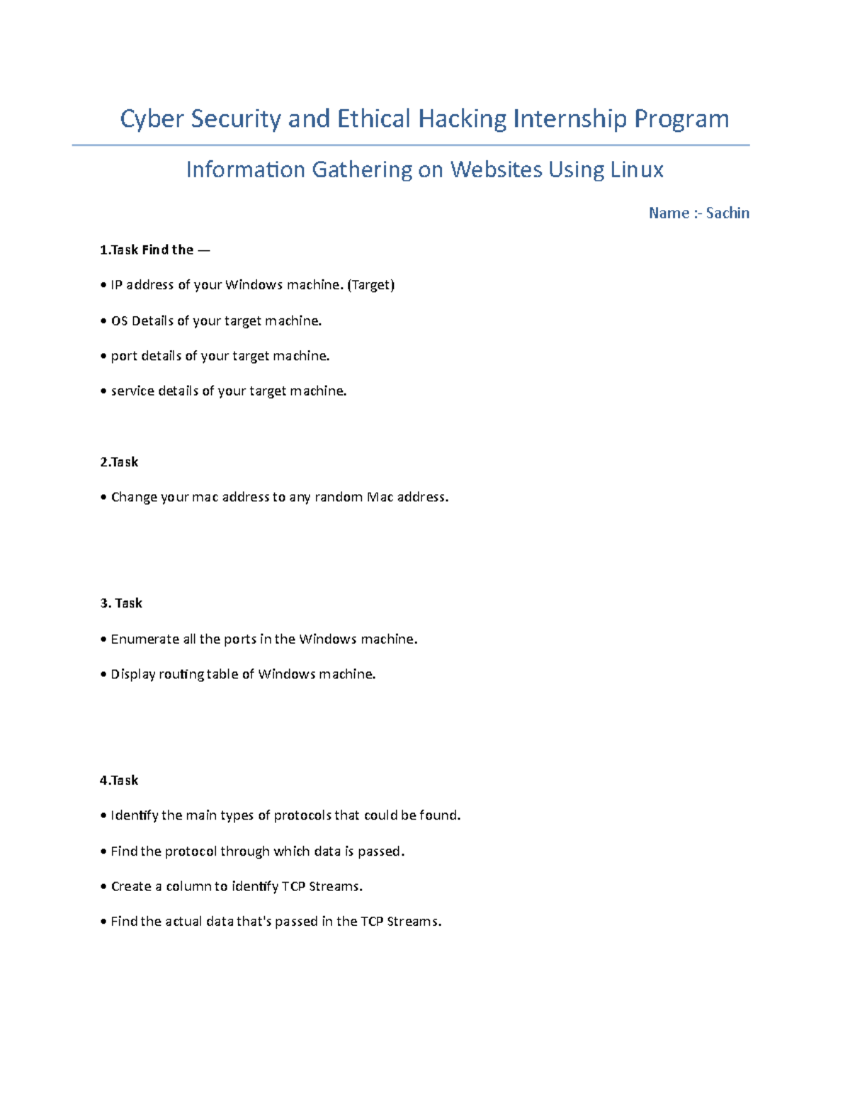 Cyber Security and Ethical Hacking Internship Program - Cyber Security ...