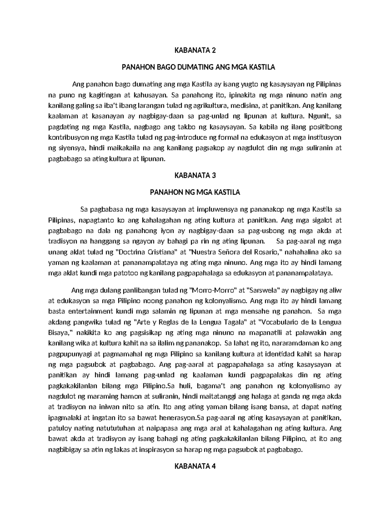Activity ( Panitikan) - Answers to some activities - KABANATA 2 PANAHON ...