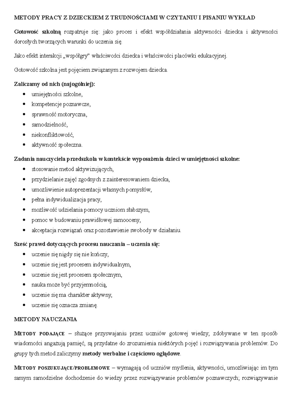 METODY PRACY Z DZIECKIEM Z TRUDNOŚCIAMI W CZYTANIU I PISANIU - METODY PRACY Z DZIECKIEM Z - Studocu