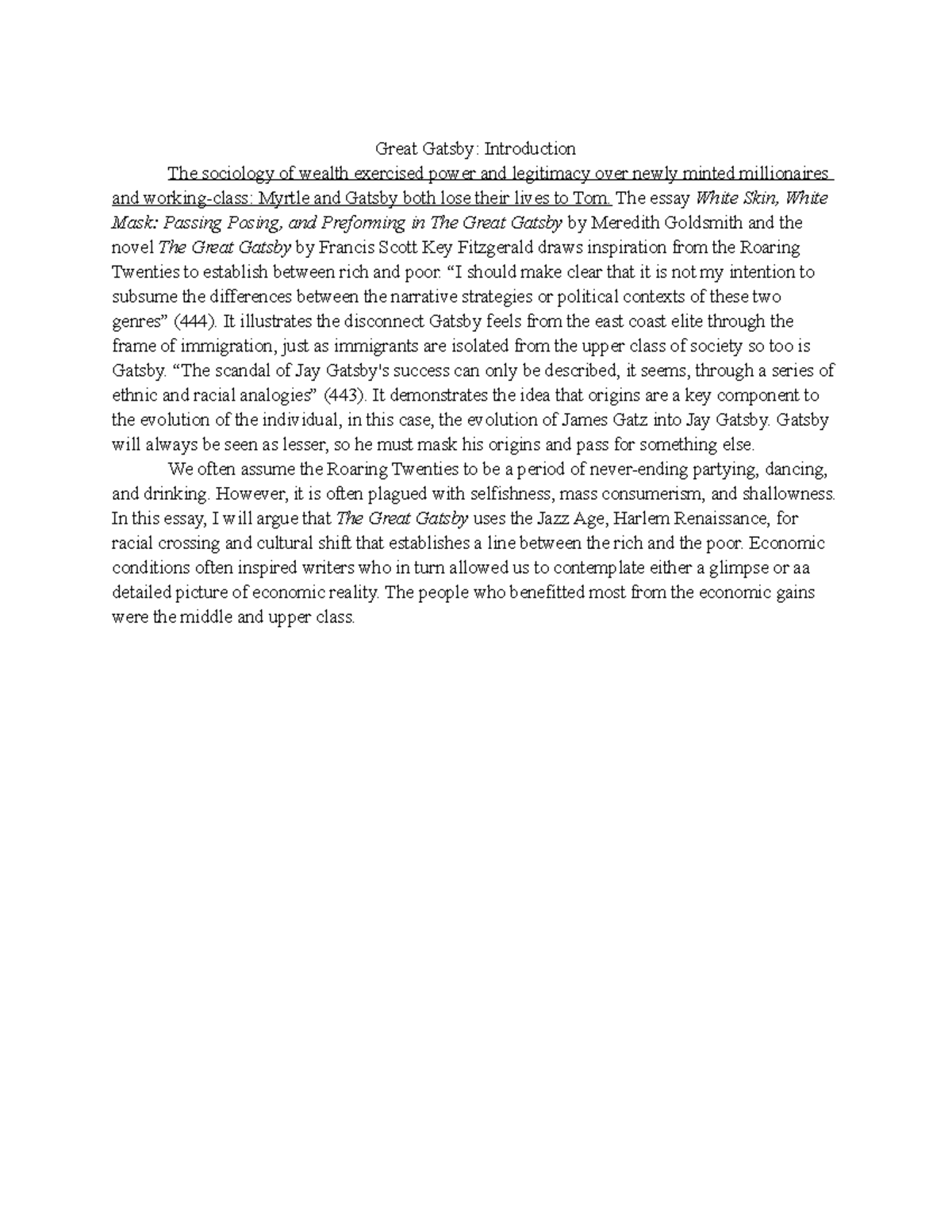 2021- Intro to Literature- Assignment - Great Gatsby: Introduction The ...