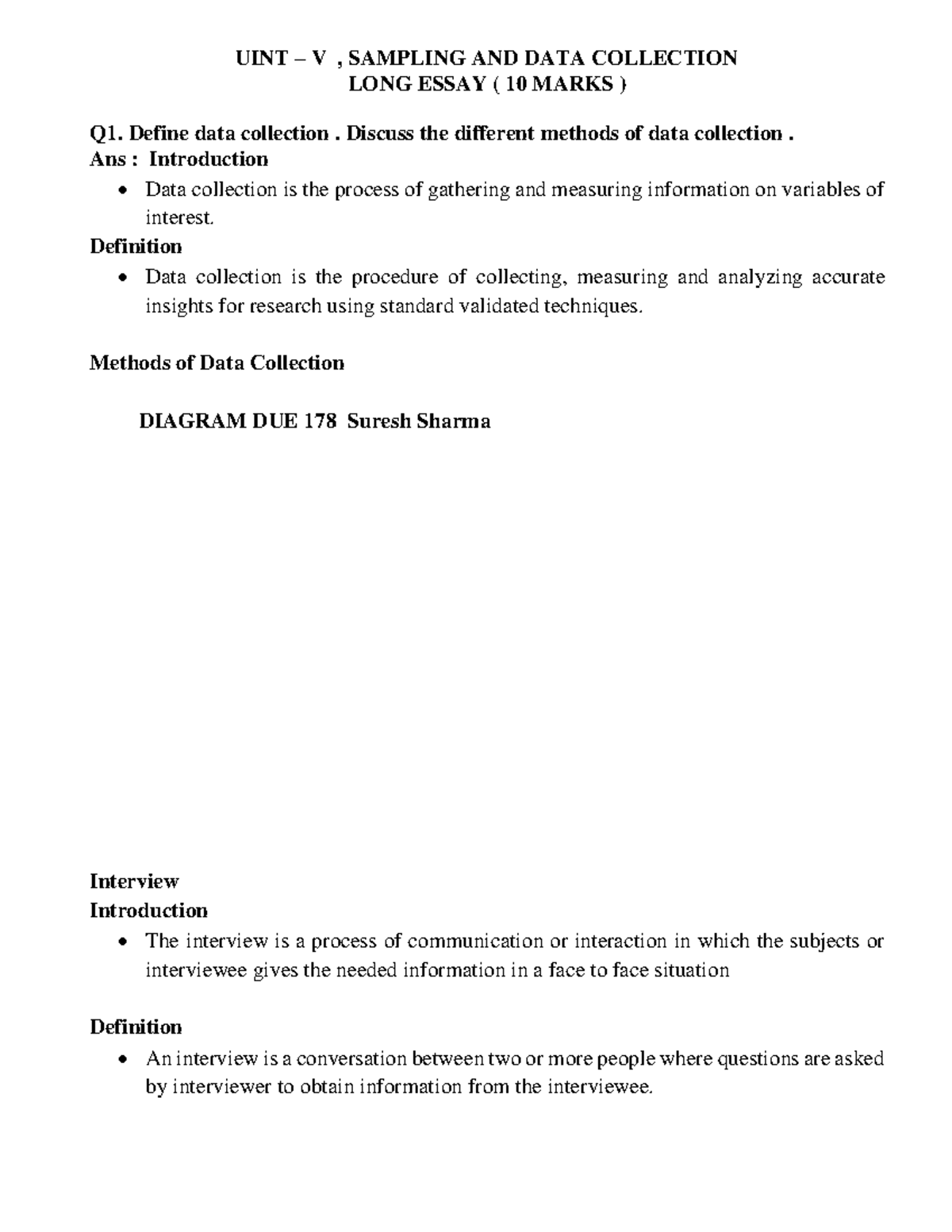 10 Marks Research - Lectures - UINT – V , SAMPLING AND DATA COLLECTION ...