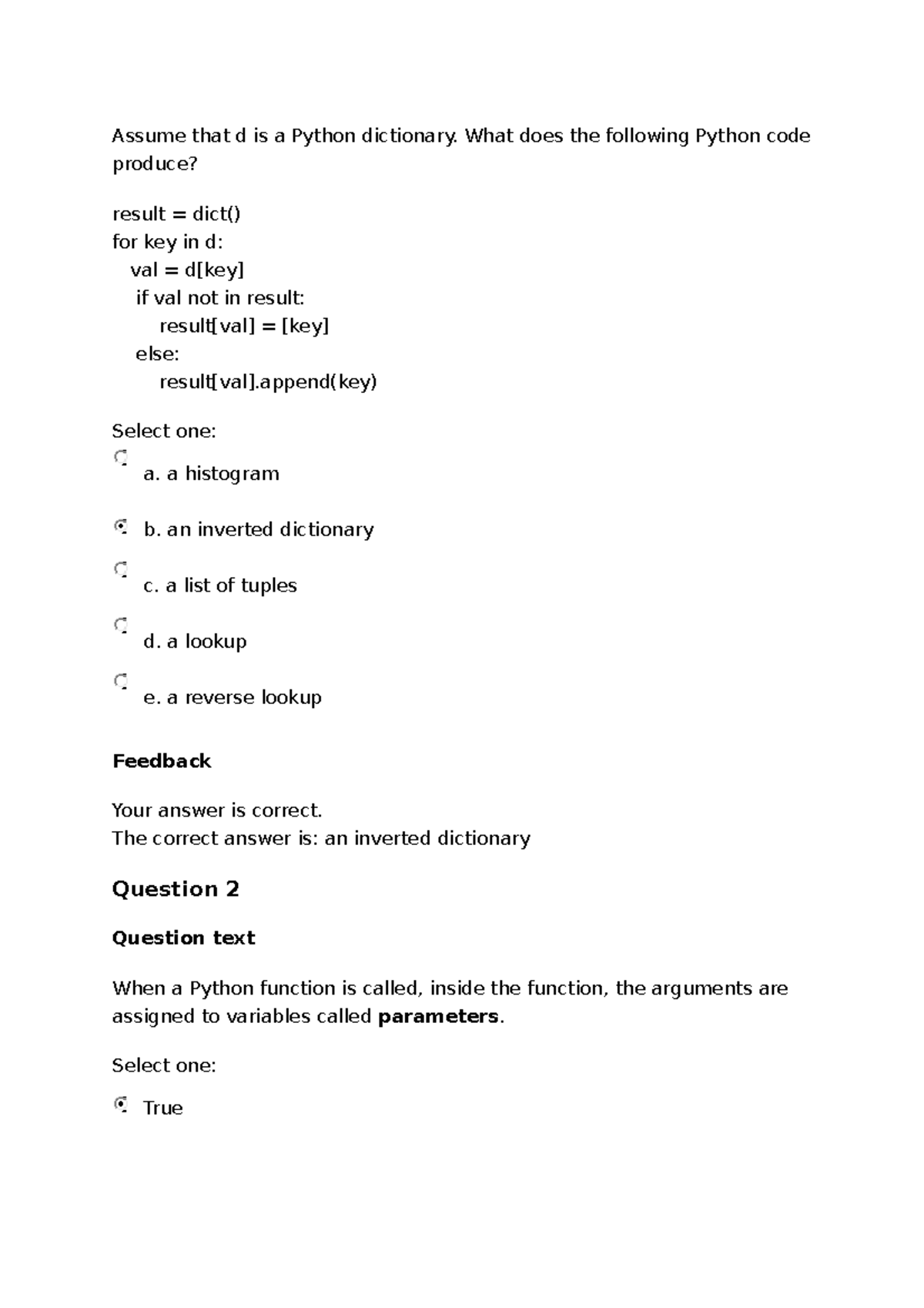 CS1101 Final Exam Review 1 - Assume that d is a Python dictionary. What does the following ...