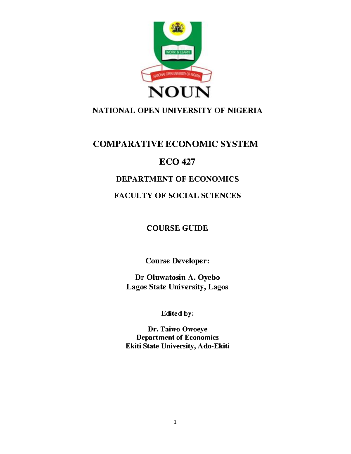 ECO 427 Comparative Economics System Corrected April - NATIONAL OPEN ...