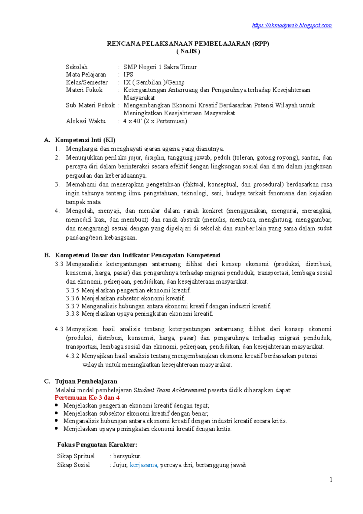 RPP IPS Kelas 9 Mengembangkan Ekonomi Kreatif Berdasarkan Potensi ...