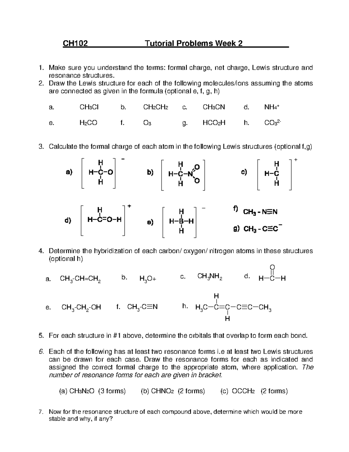 Tutorial prob wk2 - Notes - CH102 Tutorial Problems Week 2 Make sure ...