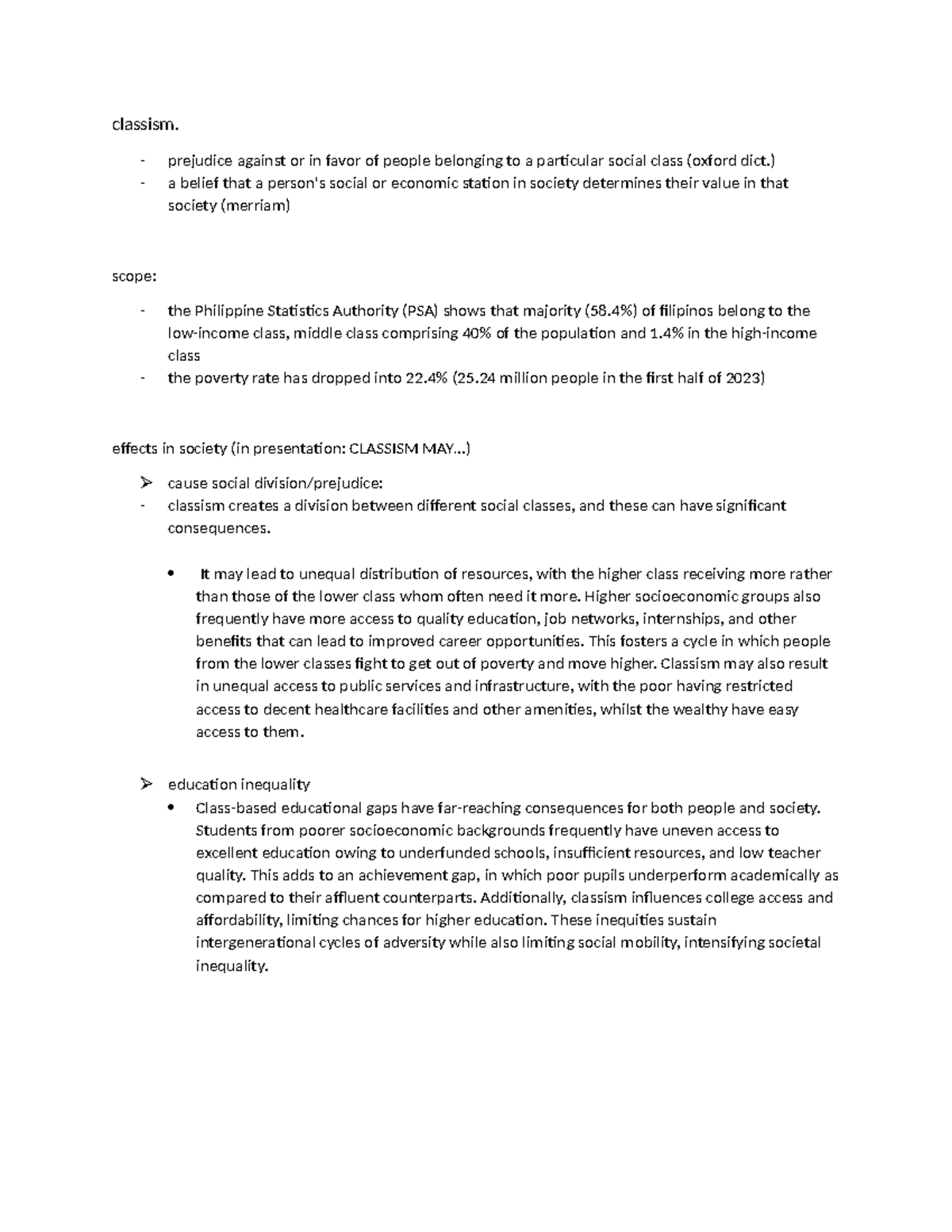 Classism - classism. - prejudice against or in favor of people ...