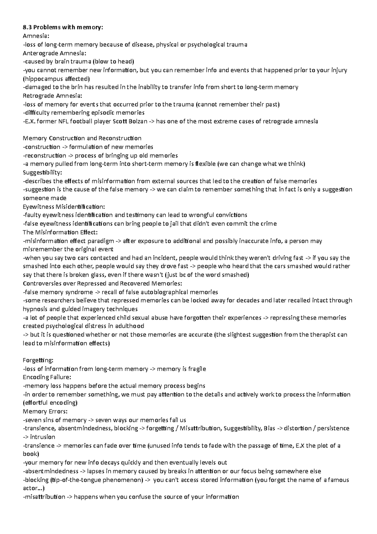 Psychology 6 - These are notes from Week 6. - 8 Problems with memory ...