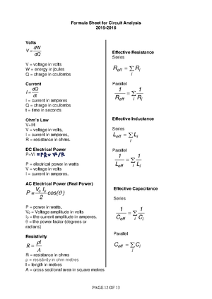 Formula Sheet - Summary Circuit Analysis - PAGE 12 OF 13 Formula Sheet ...
