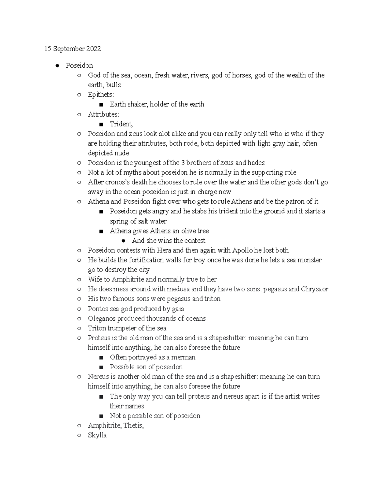 Greek Mythology Notes 7-2 - 15 September 2022 Poseidon God of the sea ...