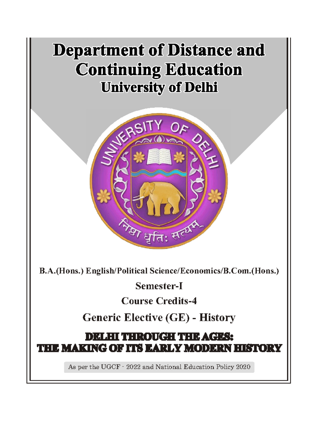 Delhi through the Ages - Generic Elective (GE) - History B.(Hons ...