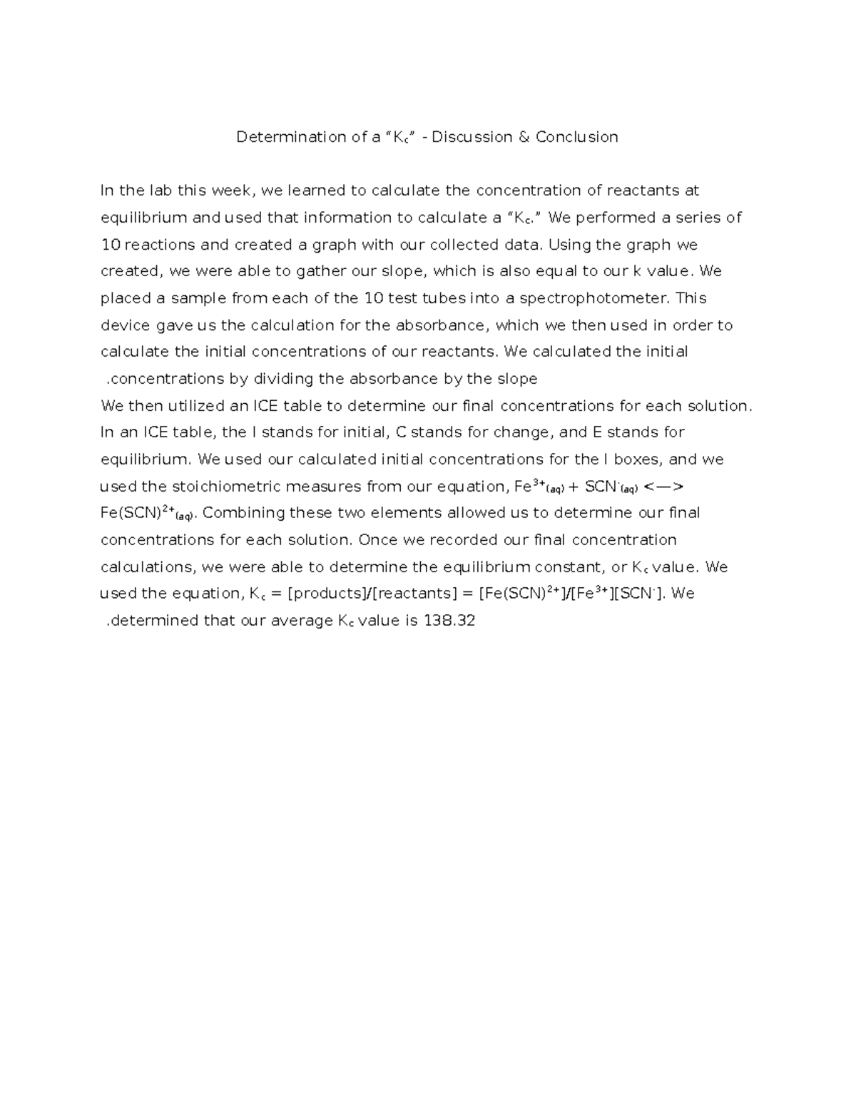 Studocu - chem 2 lab 6 discussion & conclusion - Determination of a “Kc ...