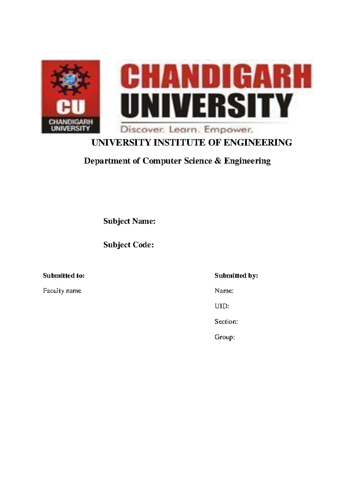 AIML Template Index - UNIVERSITY INSTITUTE OF ENGINEERING Department of Computer Science & - Studocu
