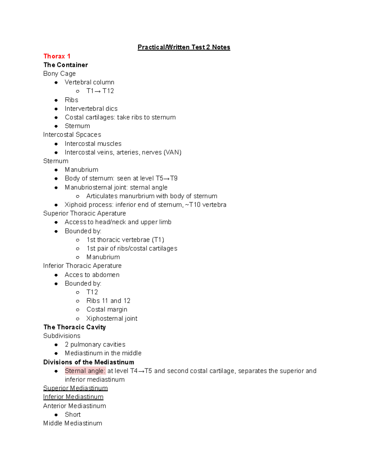 Written Practical Test 2 Notes - Practical/Written Test 2 Notes Thorax ...