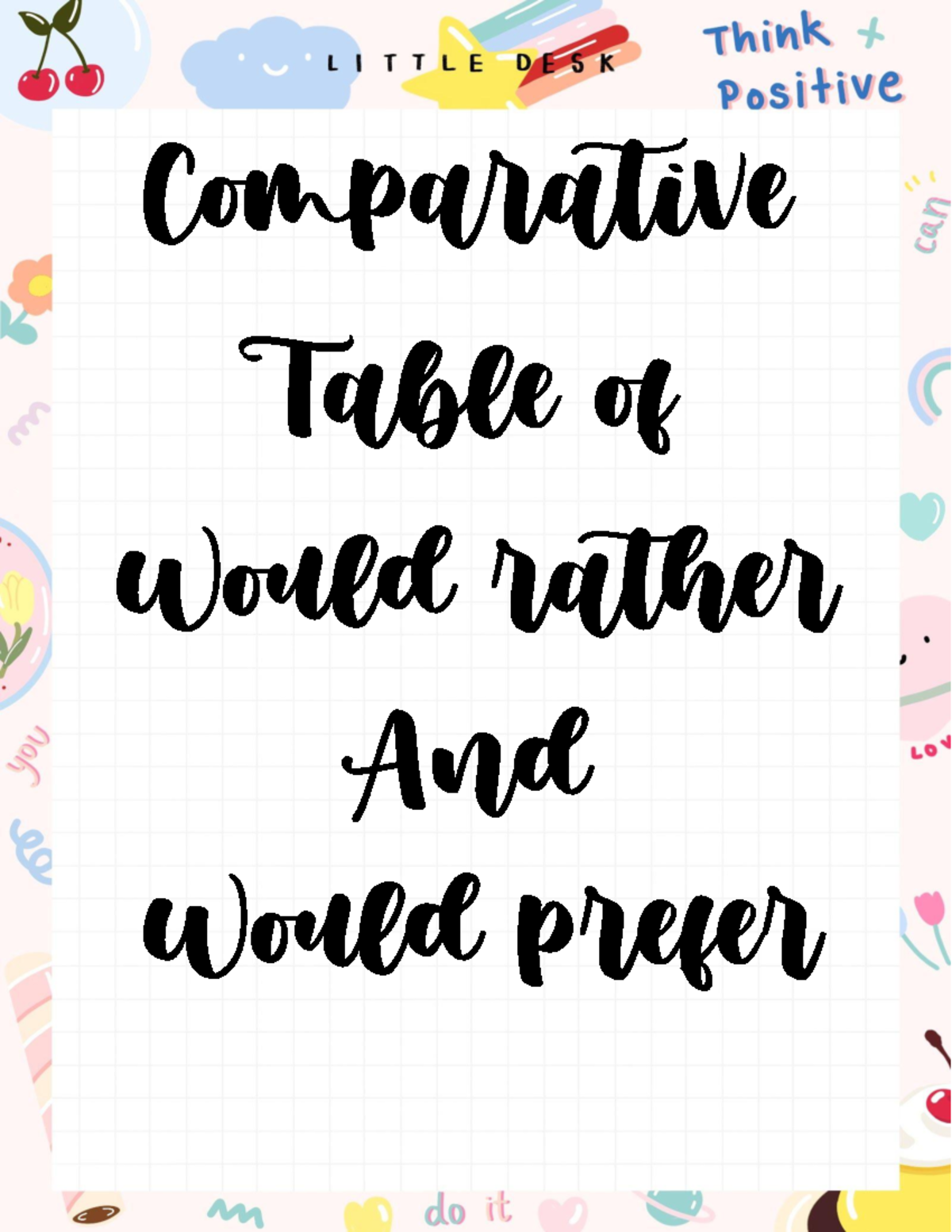 Realiza un cuadro comparativo de las estructuras Would rather y Would ...