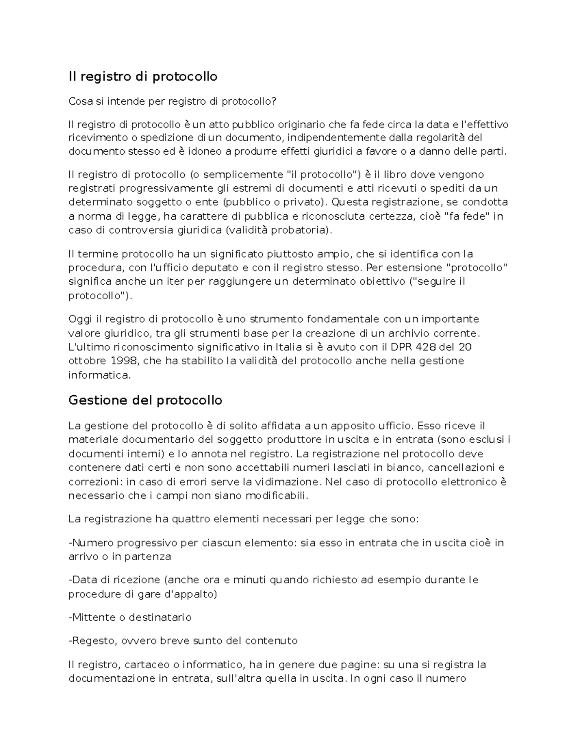 Il registro di protocollo - Management Dei Sistemi Informativi - UNITUS ...